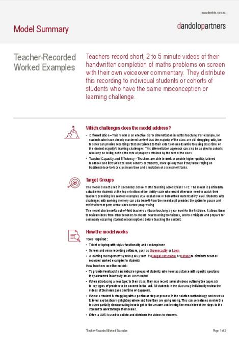 Teacher-Recorded Worked Examples - Department of Education, Australian Government